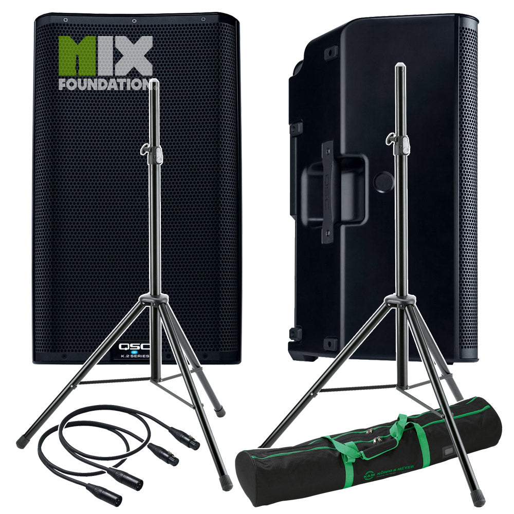 QSC K12.2 4KW Powered 12" Speakers & Stands Package 1 - Mix Foundation